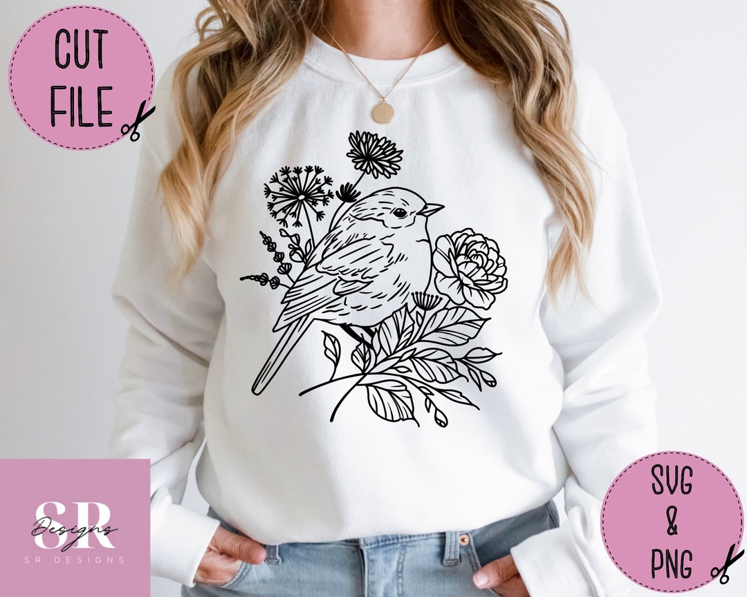 Floral Bird SVG. Bird Cut File. Robin SVG. Vinyl Cutting. Bird T-shirt ...