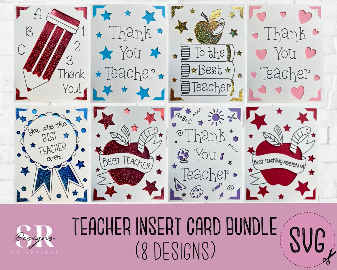 SVG: Teacher Insert Card Bundle. 8 Designs. Paper Cutting. Thank You ...