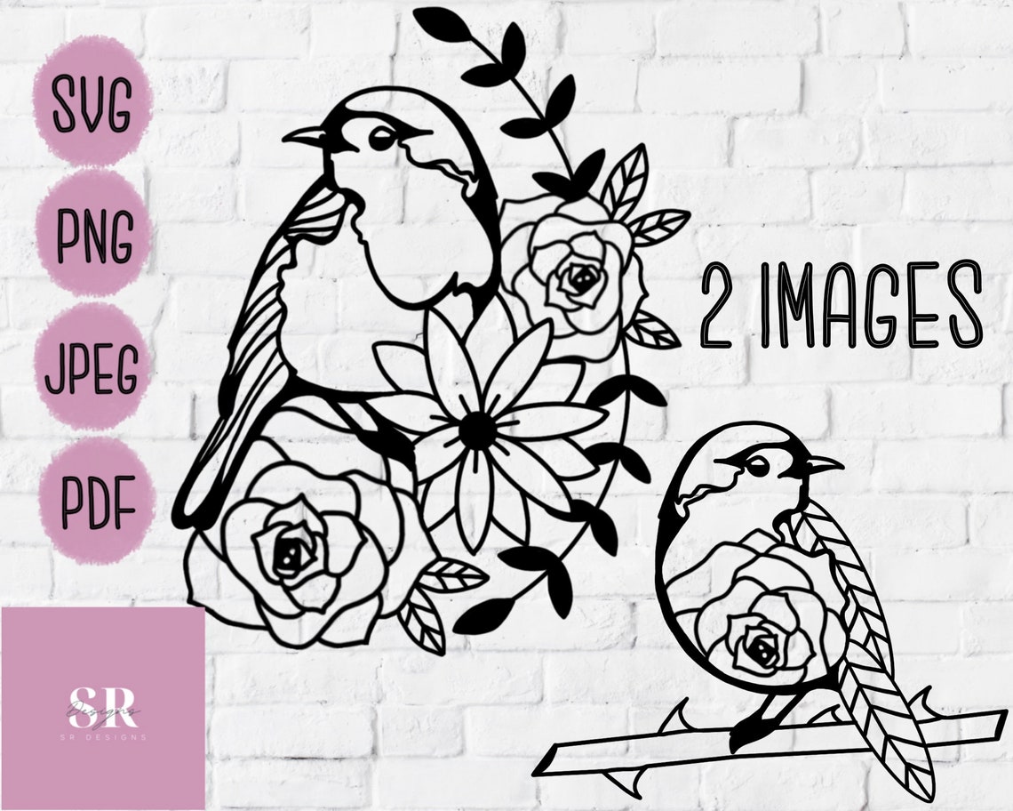 Floral Robin Cutting or Printing Files. 2 Images. | Etsy UK