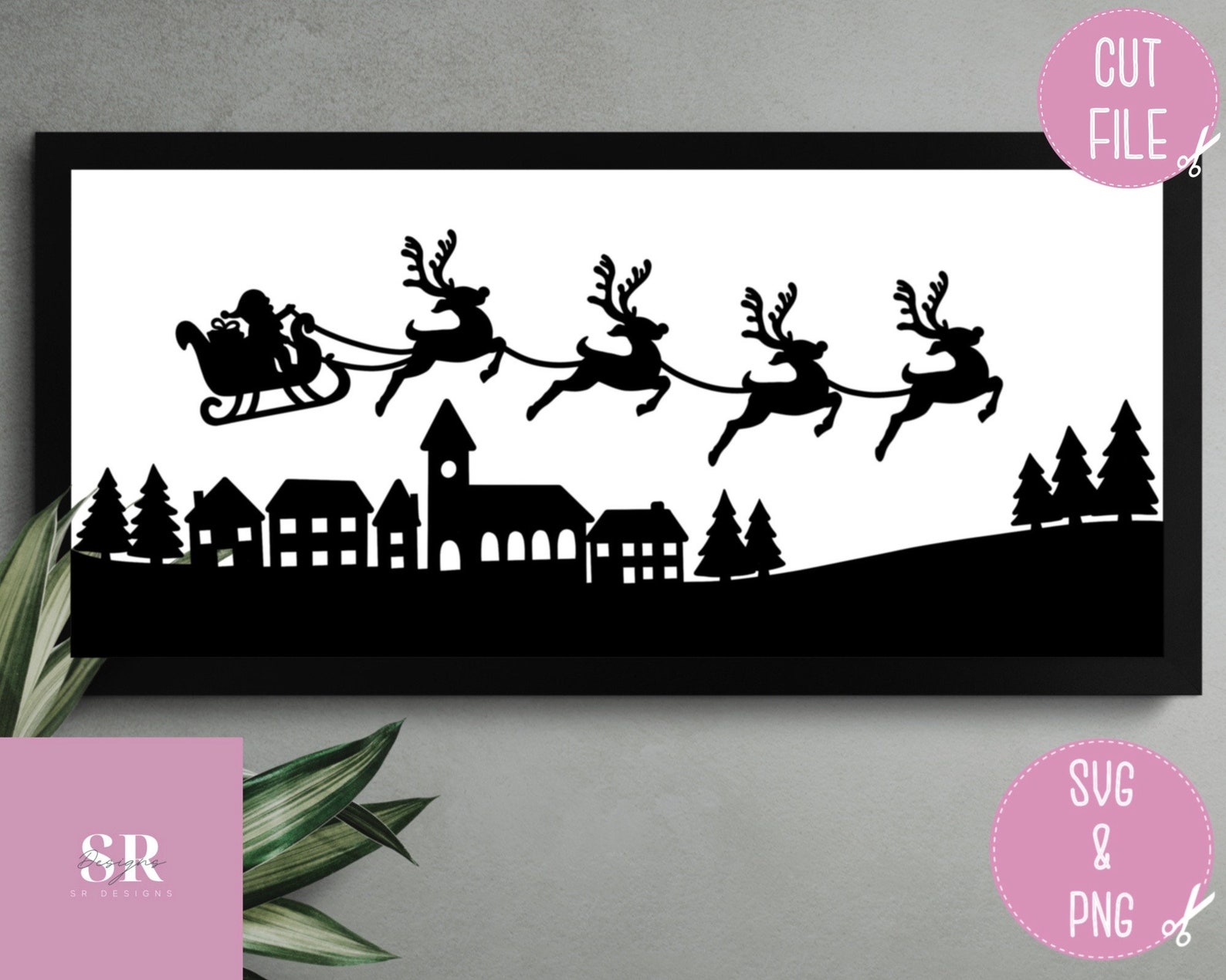 SVG: Christmas Scene Svg. Santa Sleigh and Reindeer Svg. - Etsy UK