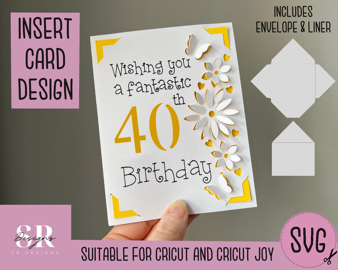 SVG: 40th Birthday Insert Card. Cricut Friendly. Draw and Cut Card ...