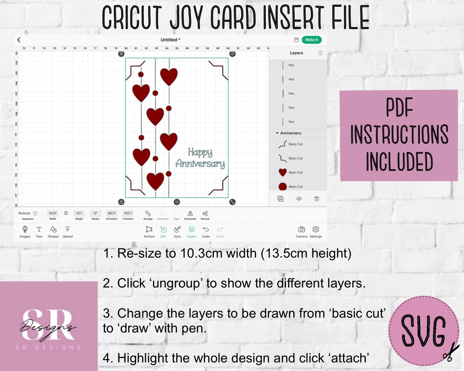 SVG: Anniversary Insert Card. Cricut Joy Friendly. Draw and - Etsy