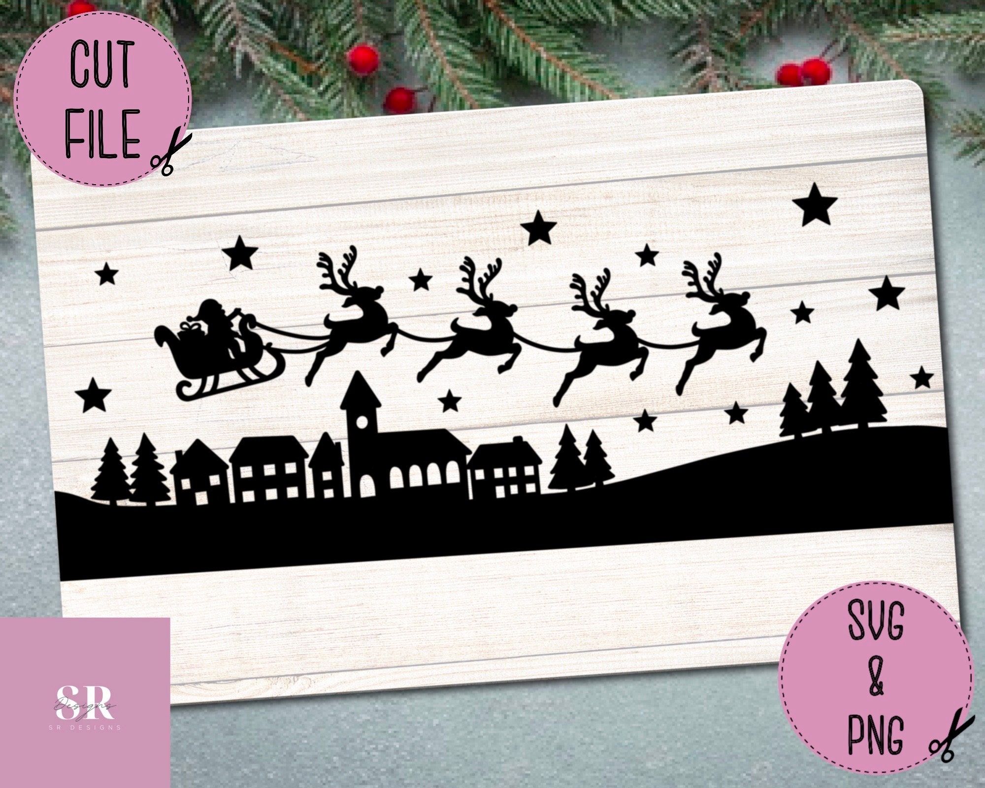 SVG: Christmas Scene Svg. Santa Sleigh and Reindeer Svg. - Etsy