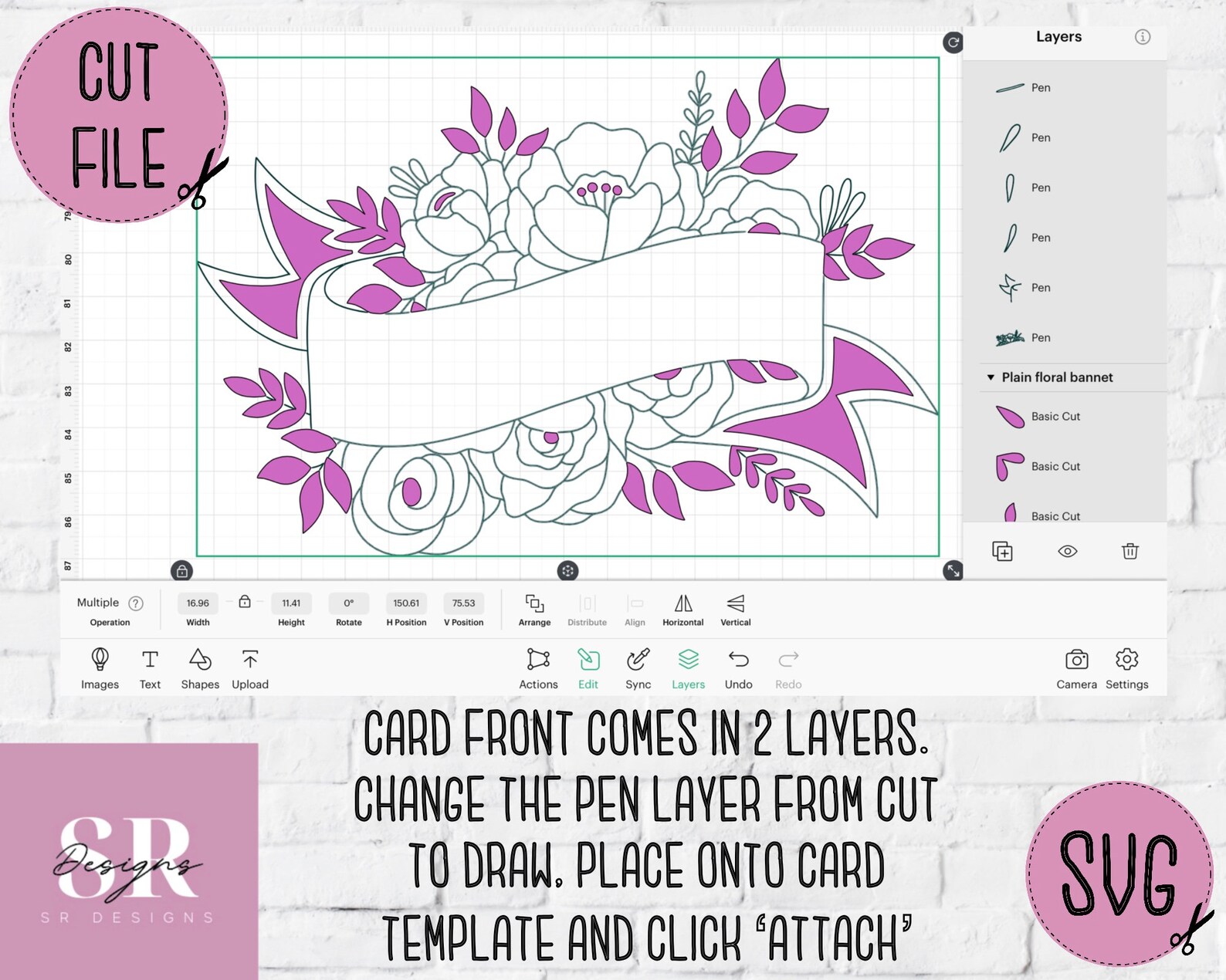 SVG: Floral Card Blank Insert Card. Cricut Joy Friendly. Draw and Cut ...