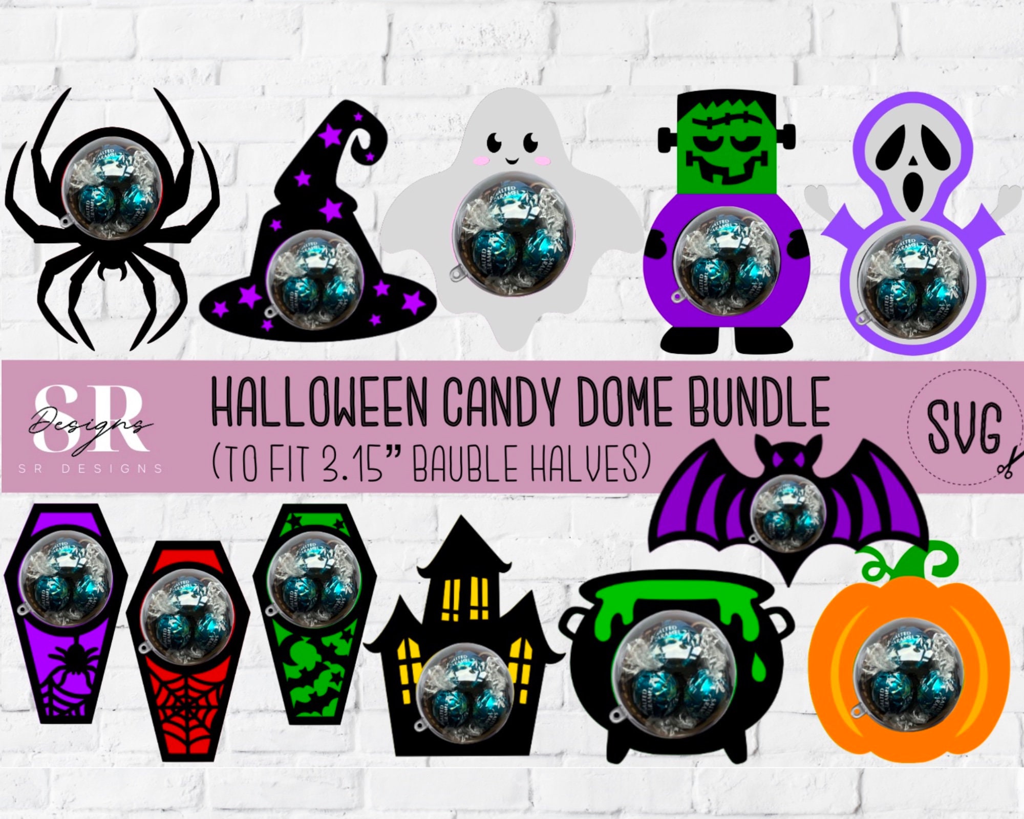 Halloween Candy Dome Bundle Svg. Chocolate Holder Svg. Halloween Candy ...