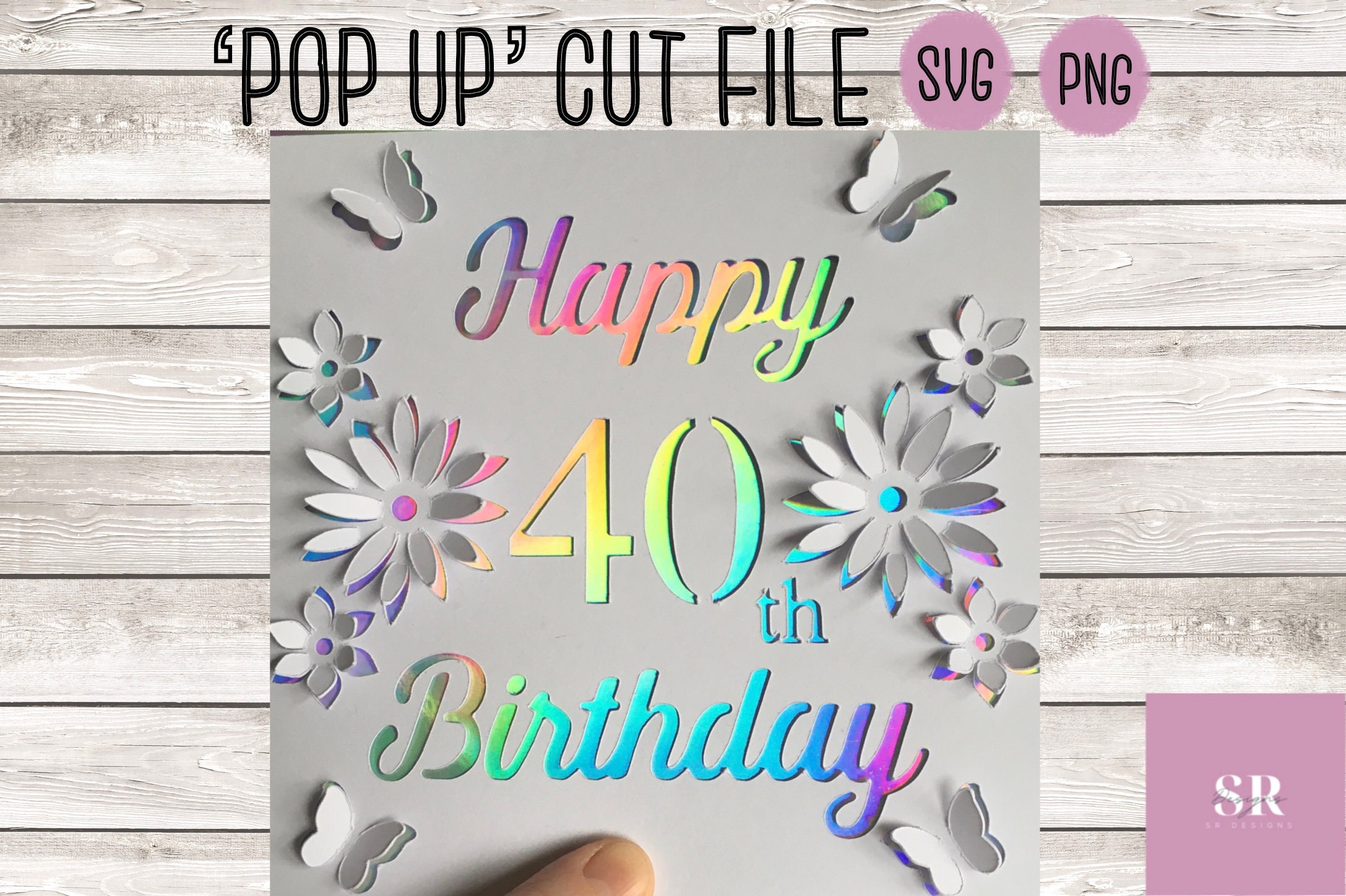 Svg 3d Pop Up 40th Birthday Card Digital Download Happy Etsy