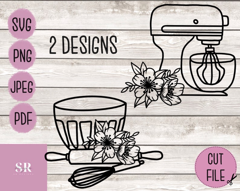Baking SVG. Rolling Pin Svg. Wisk Svg. Floral Baking. Floral Baking Set ...