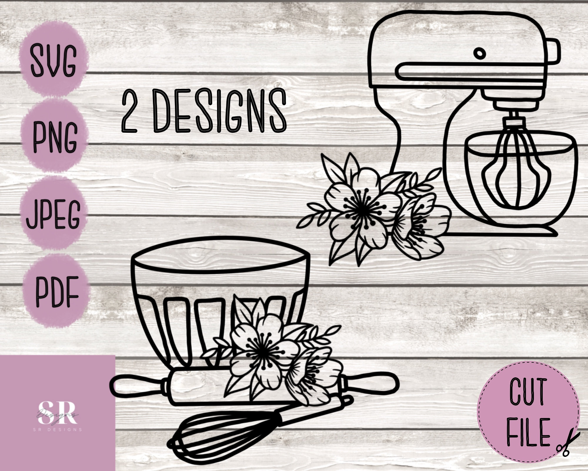 Baking SVG. Rolling Pin Svg. Wisk Svg. Floral Baking. Floral - Etsy Canada