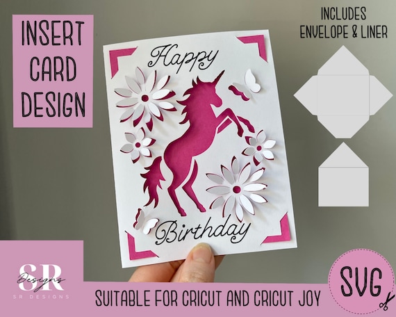 SVG: Birthday Unicorn Insert Card. Cricut Joy Friendly. Draw - Etsy