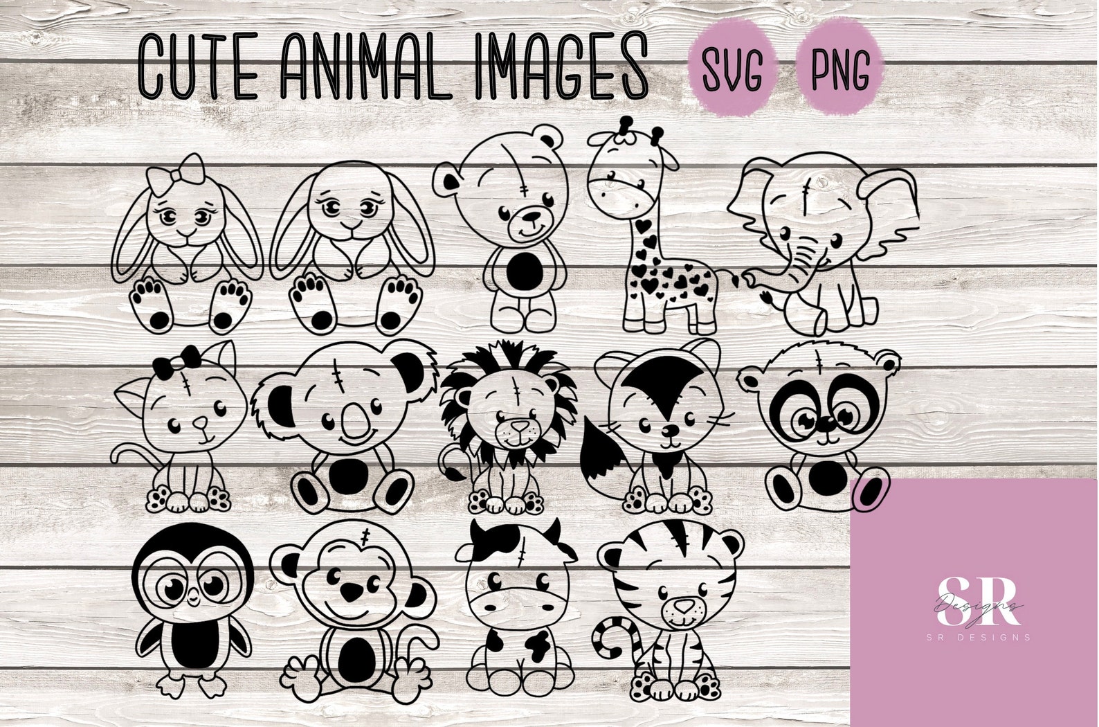 Cute animal SVG/PNG bundle. 14 images. Vinyl cutting. | Etsy
