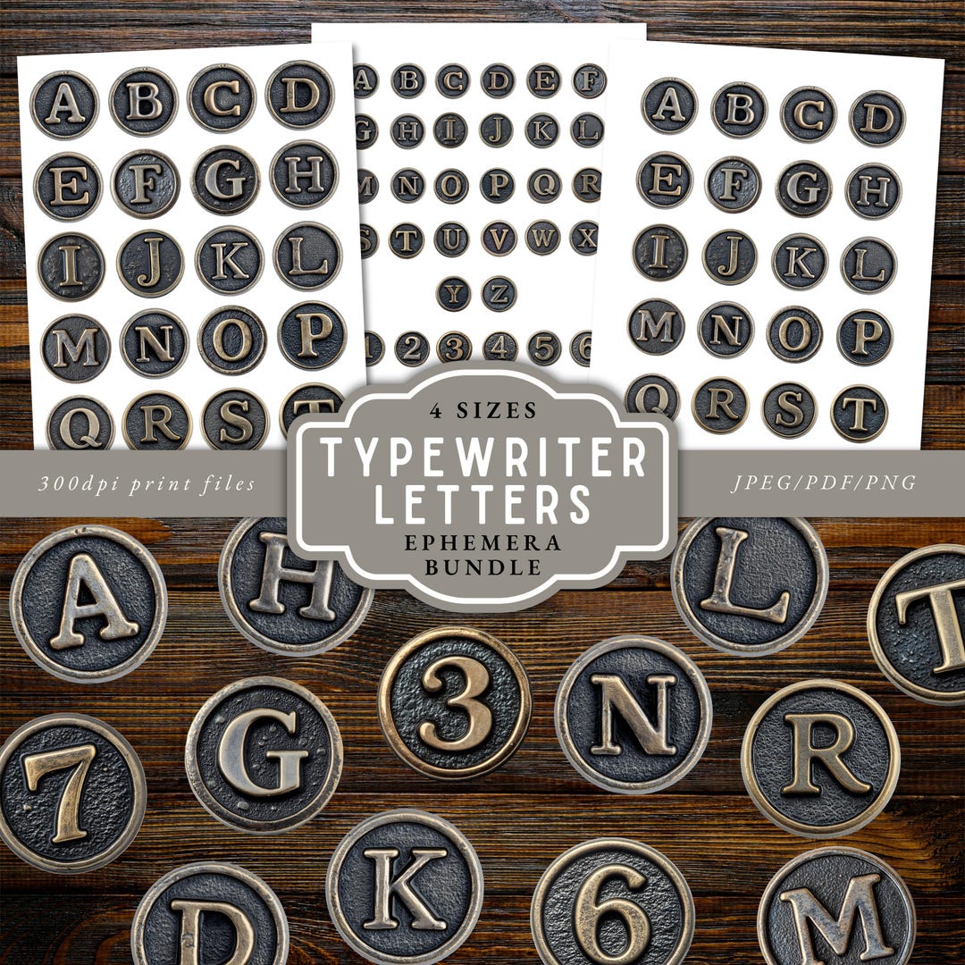 Typewriter Alphabet Letters, Alphabet Ephemera, Grunge Numbers Ephemera ...