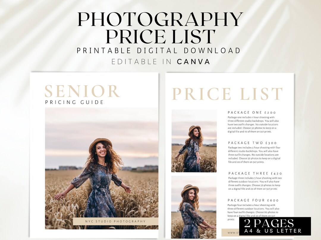 Senior Photography Price List, Graduate Photography Pricing Guide ...