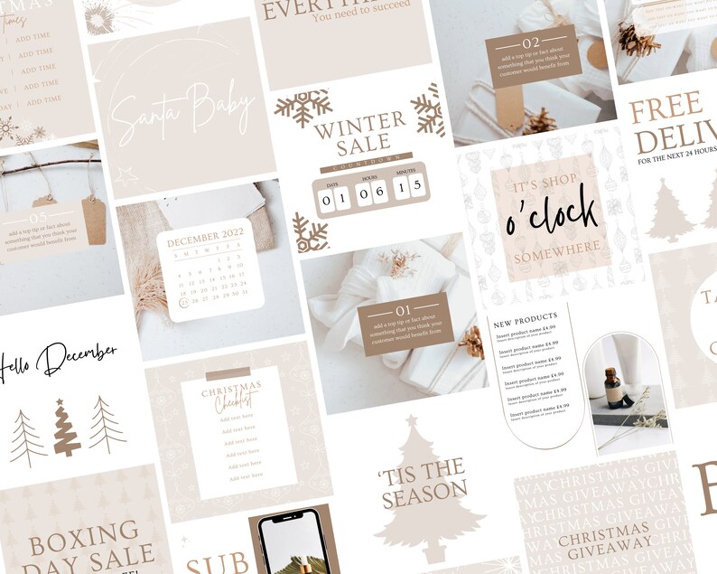 Neutral Christmas Instagram Post, Boxing Day Instagram Post, Minimalist ...