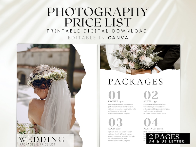 Editable Wedding Photoshoot Price List, Wedding Photography Pricing ...
