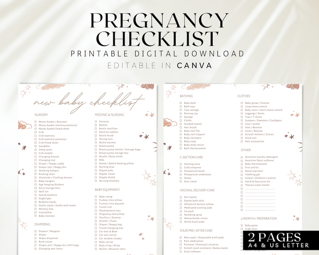 Pregnancy Checklist, New Baby Checklist, First Time Mom Checklist ...