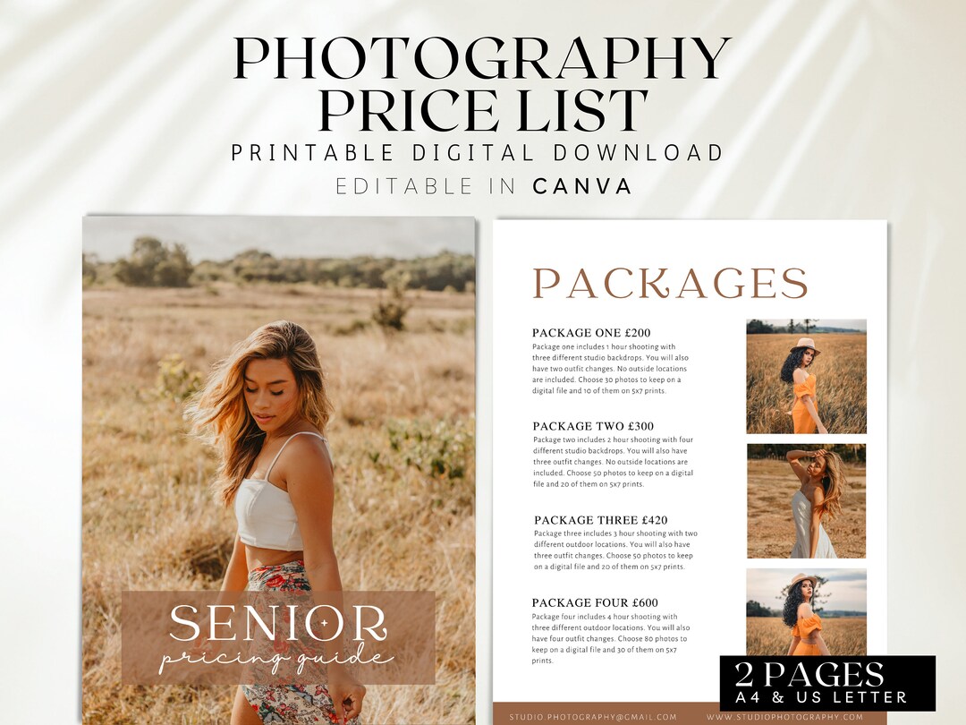 Senior Photography Price List, Graduate Photography Pricing Guide ...