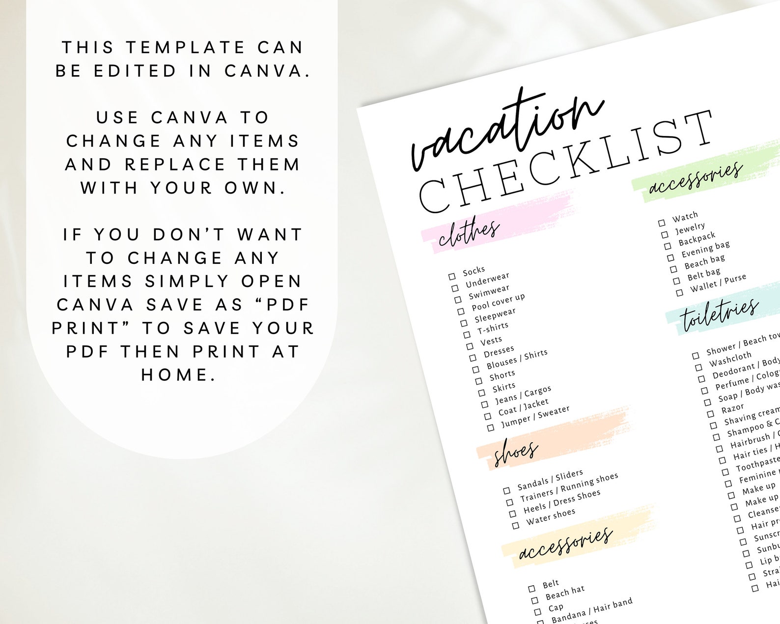 Printable Beach Vacation Checklist, Editable Travel Checklist, Vacation ...