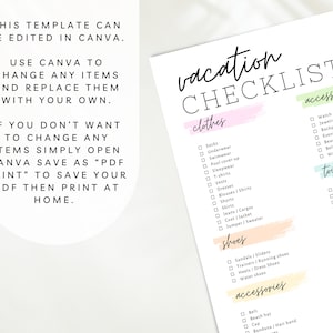 Printable Beach Vacation Checklist, Editable Travel Checklist, Vacation Packing List, Holiday ...