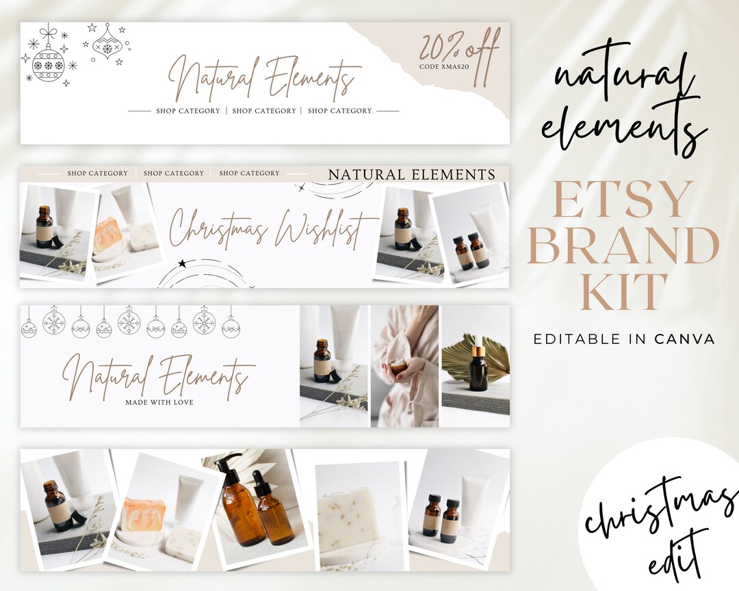 Christmas Neutral Etsy Branding Starter Kit, DIY Editable Etsy Business ...