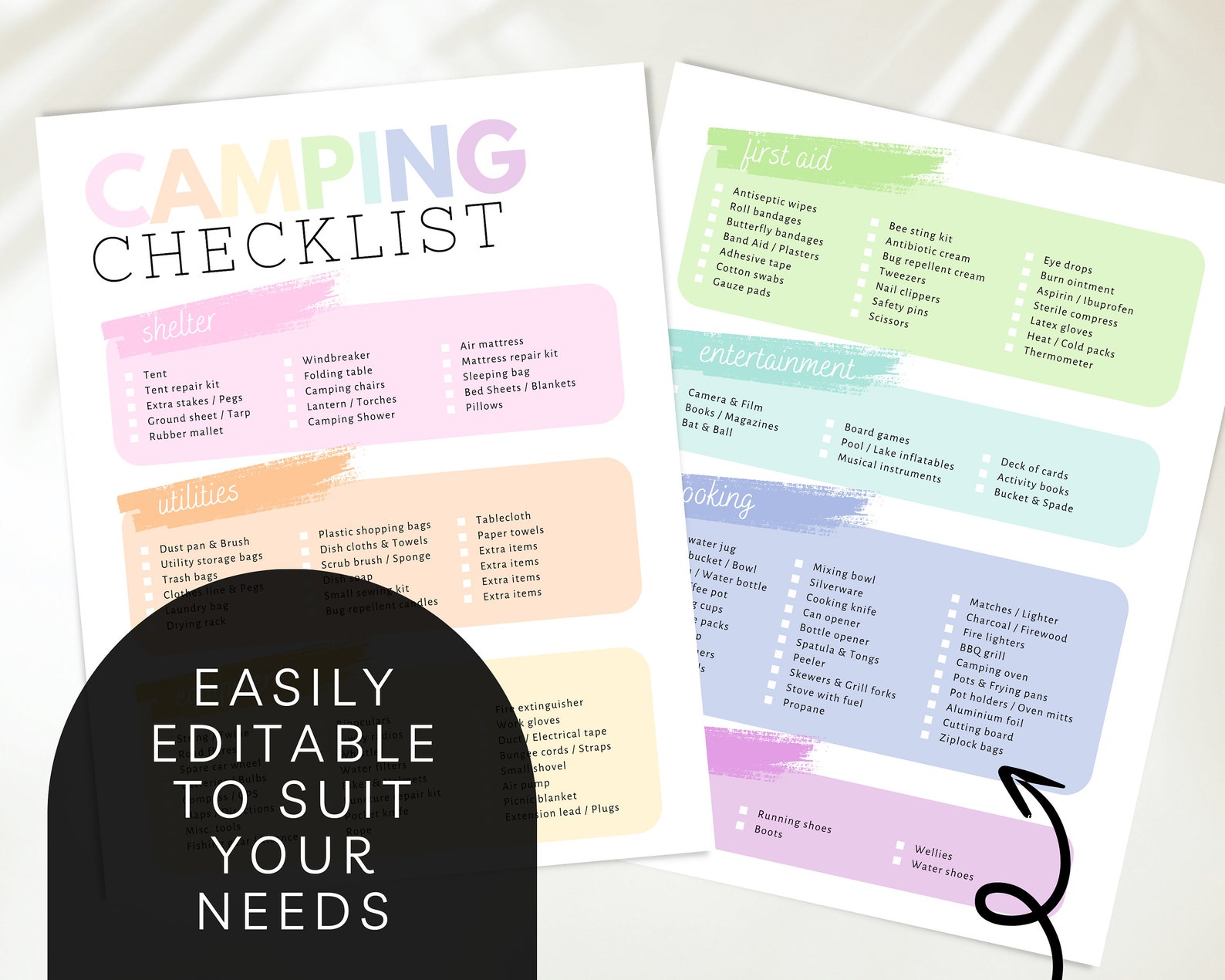 Printable Camping Checklist, Editable Travel Checklist, Camping Trip ...