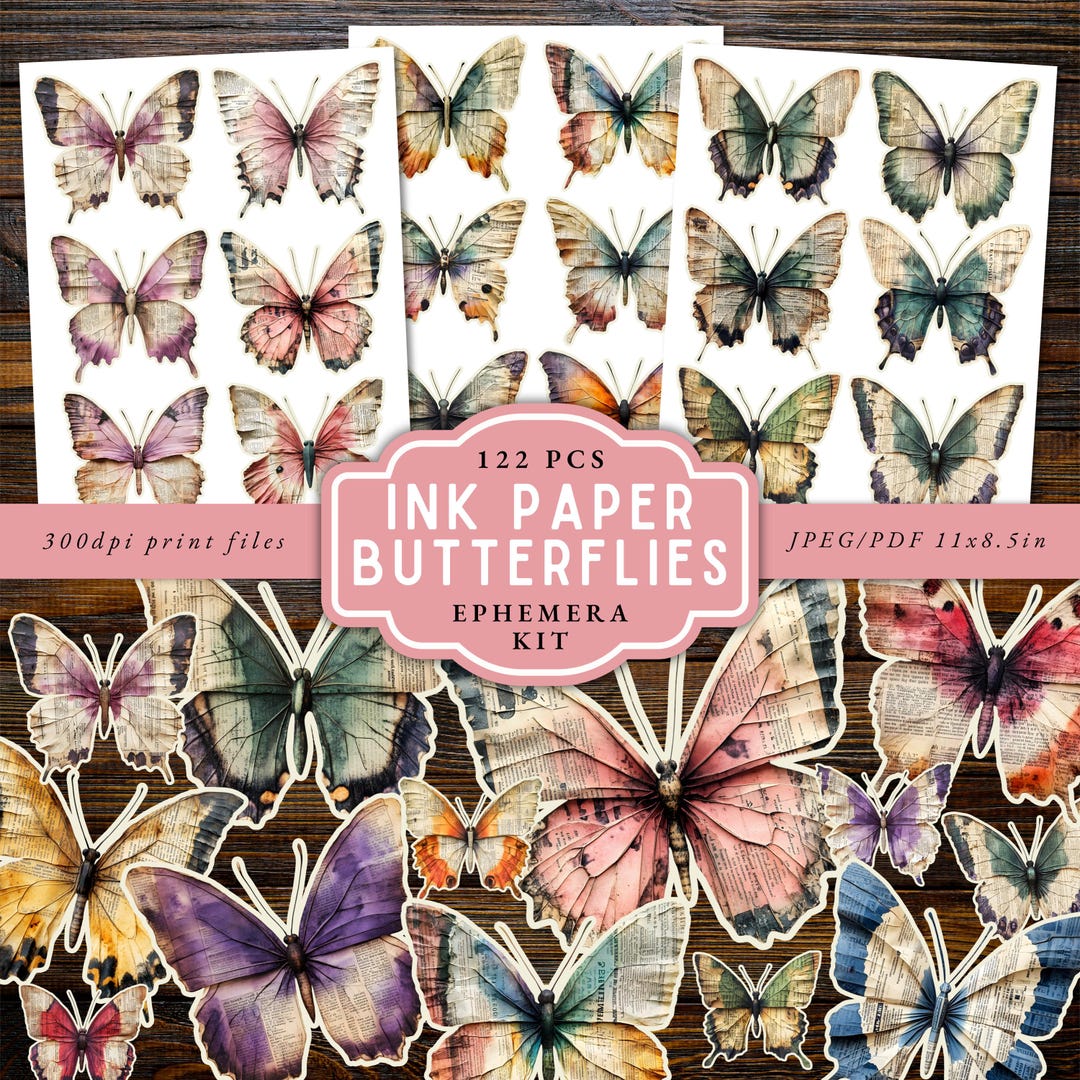 Mixed Media Alcohol Ink Rainbow Paper Butterflies Junk Journal ...