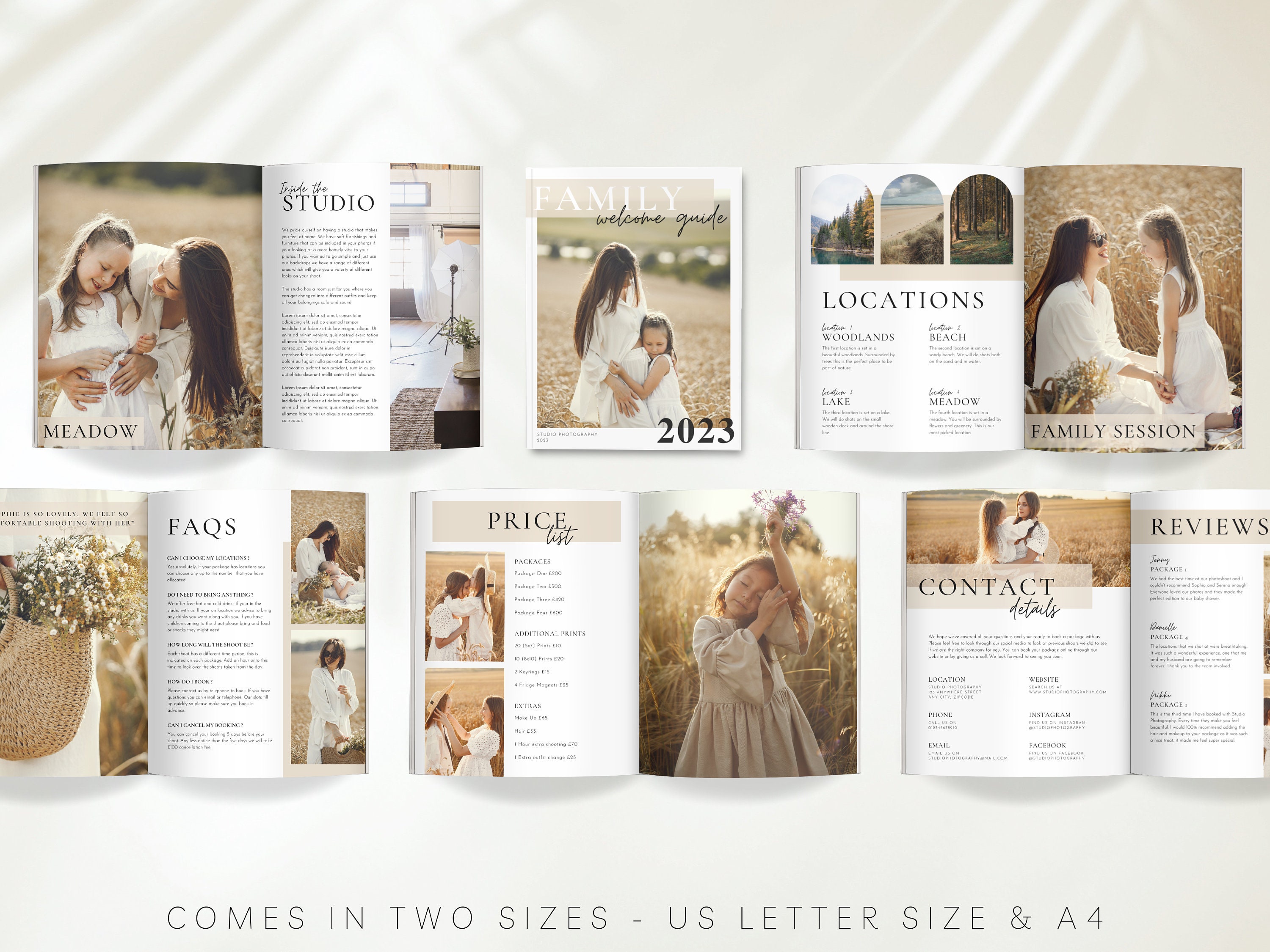 Editable Family Photoshoot Welcome Guide Photography Pricing - Etsy