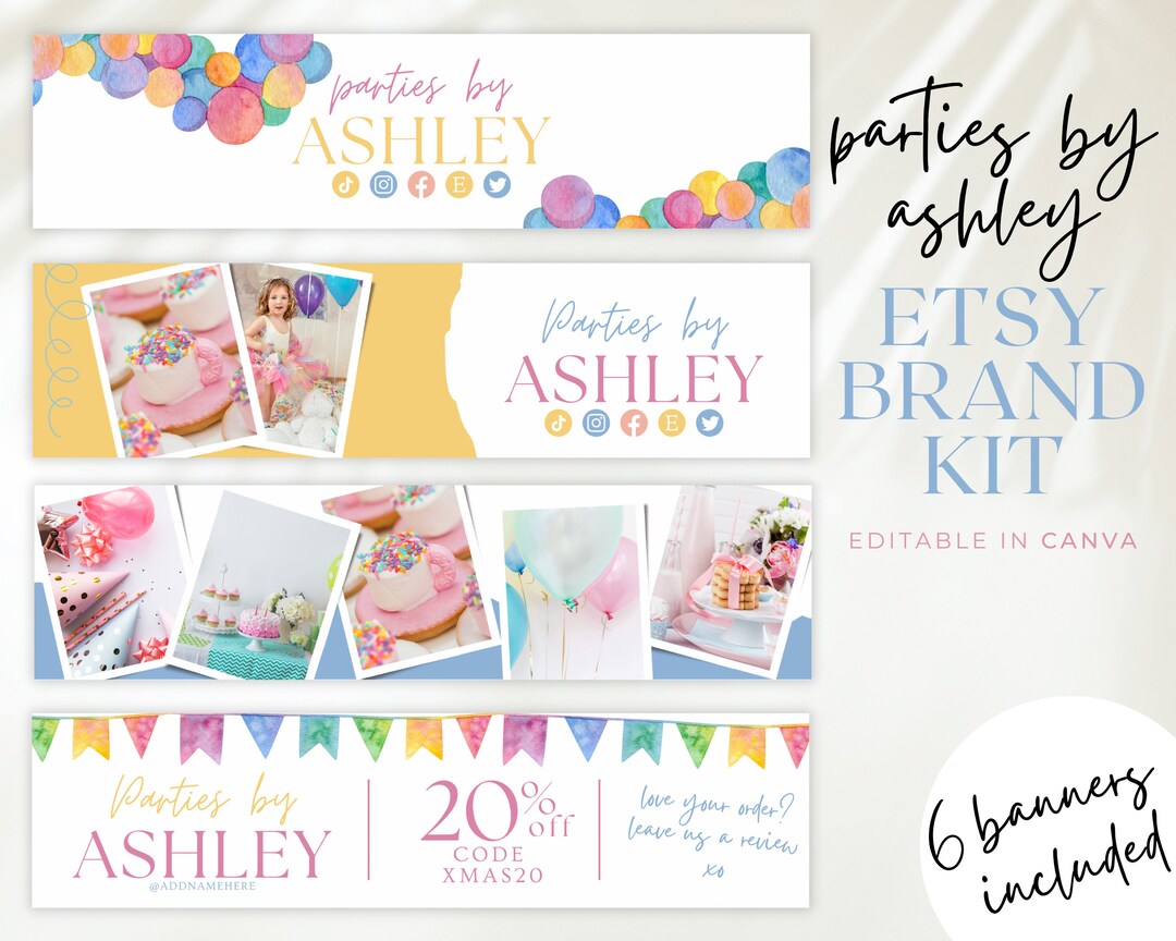 Pastel Etsy Shop Branding Starter Pack Kit, Etsy Branding Kit, Balloon ...
