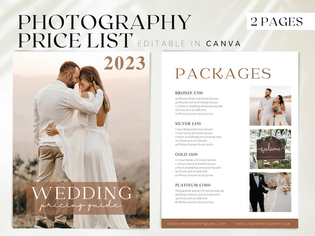 Editable Wedding Photoshoot Price List, Wedding Photography Pricing ...