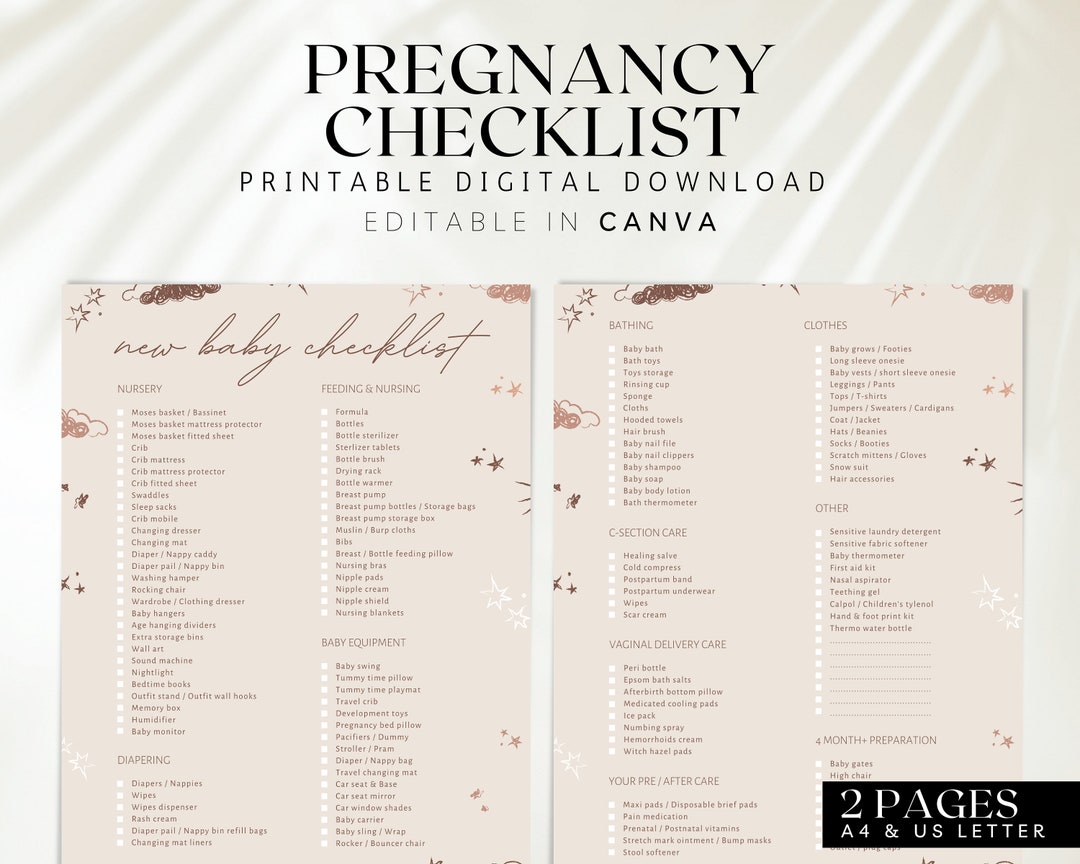 Pregnancy Checklist, New Baby Checklist, First Time Mom Checklist ...