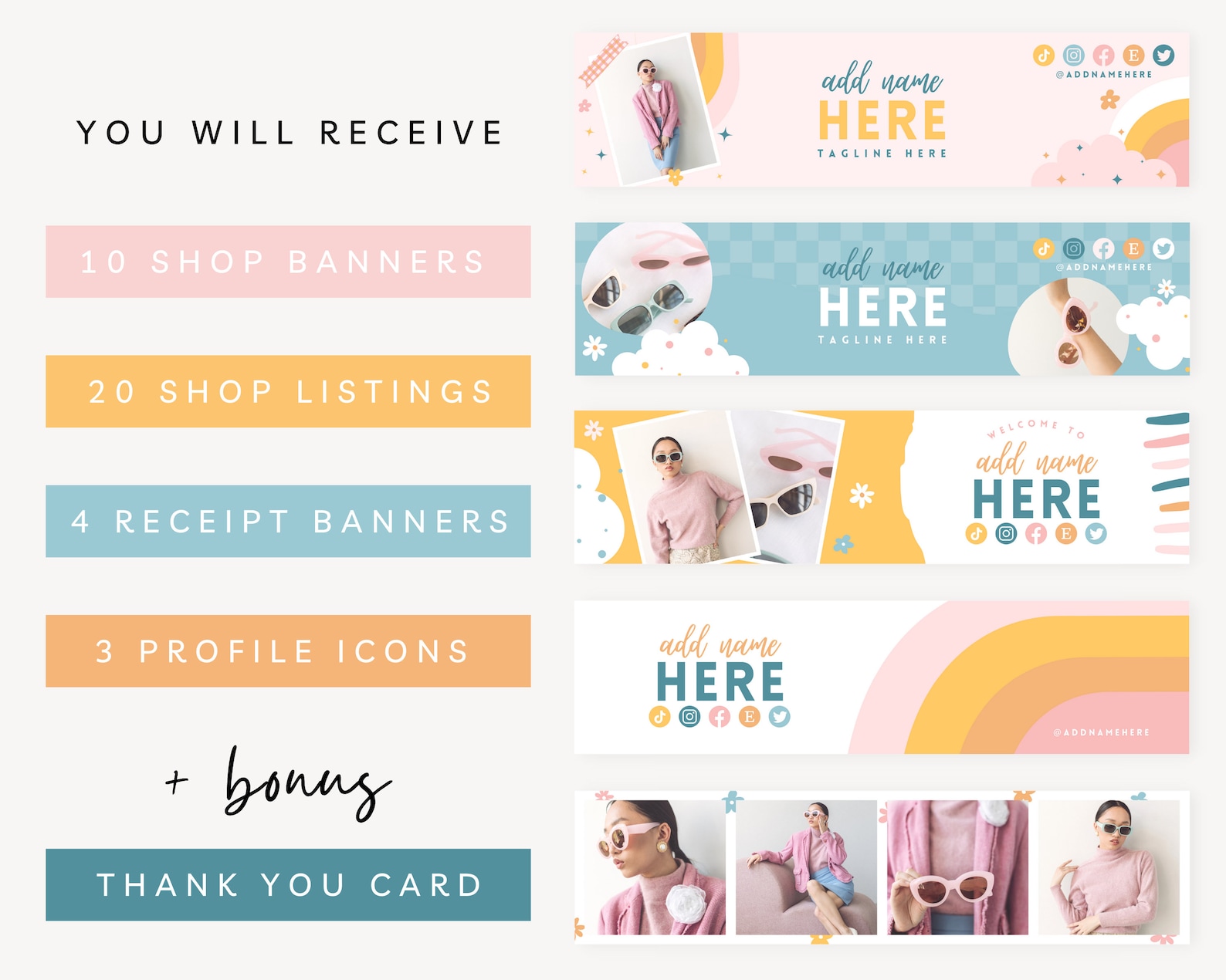 Etsy Shop Branding Kit, Etsy Pastel Branding Pack, Thank You Card, Etsy ...