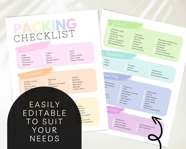Printable Beach Vacation Checklist, Editable Travel Checklist, Vacation ...