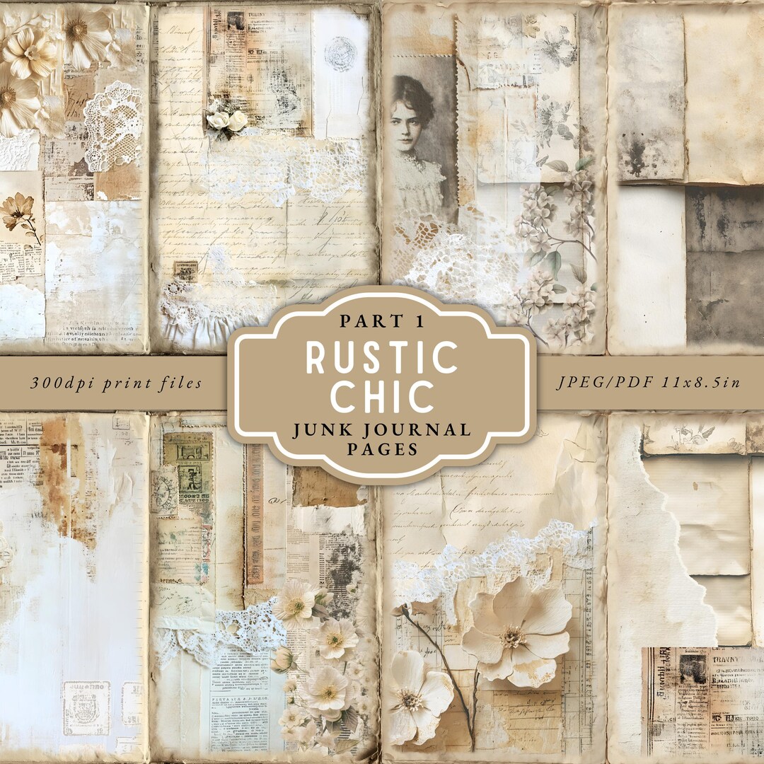 Shabby Chic Beige Journal Page Kit, Printable Journal Pages, Vintage ...