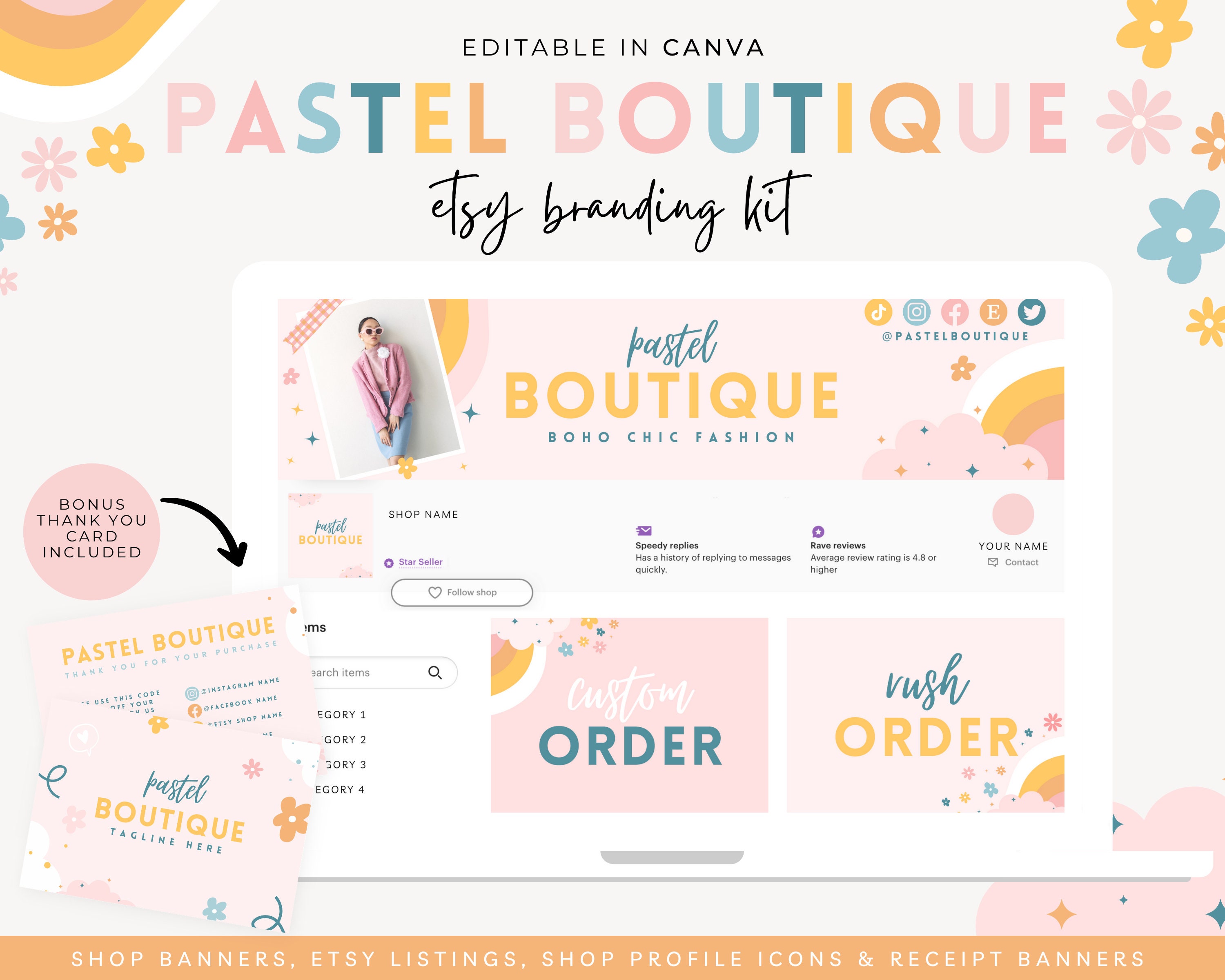 Etsy Shop Branding Kit Etsy Pastel Branding Pack Thank You - Etsy