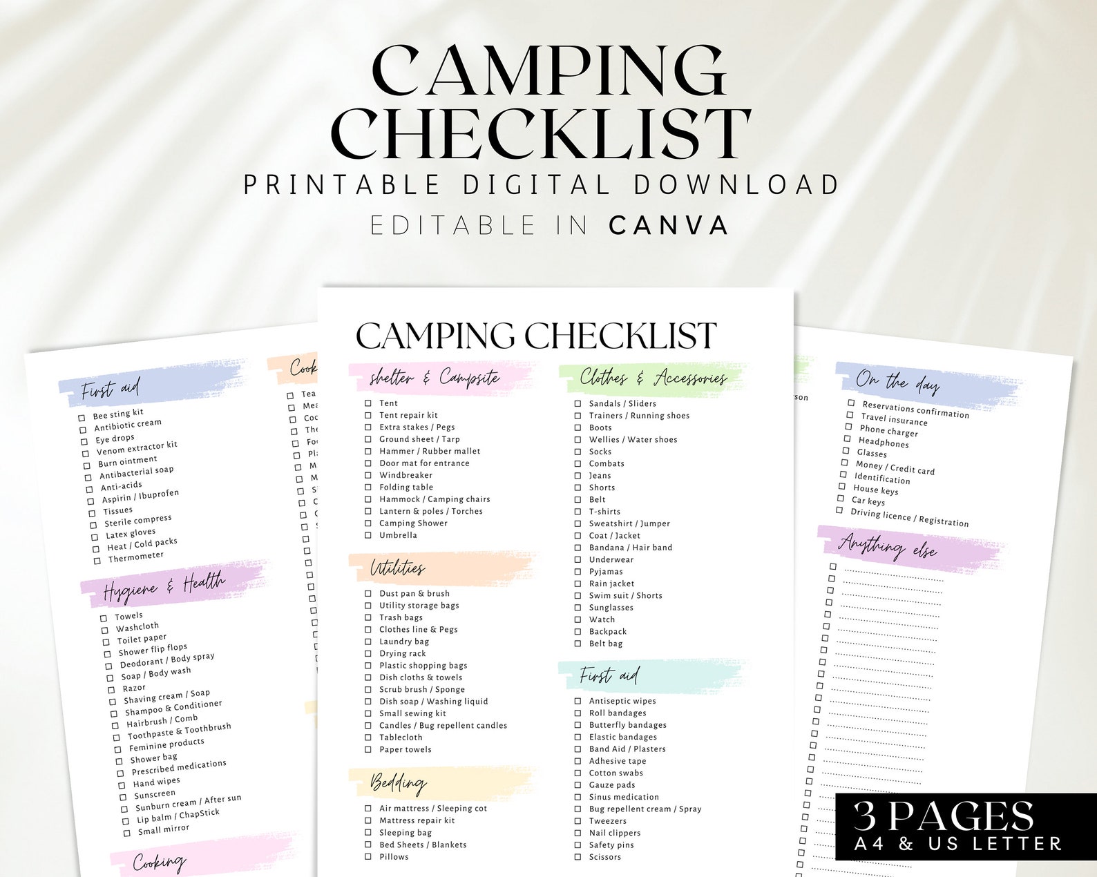 Printable Camping Checklist, Editable Travel Checklist, Camping Trip ...
