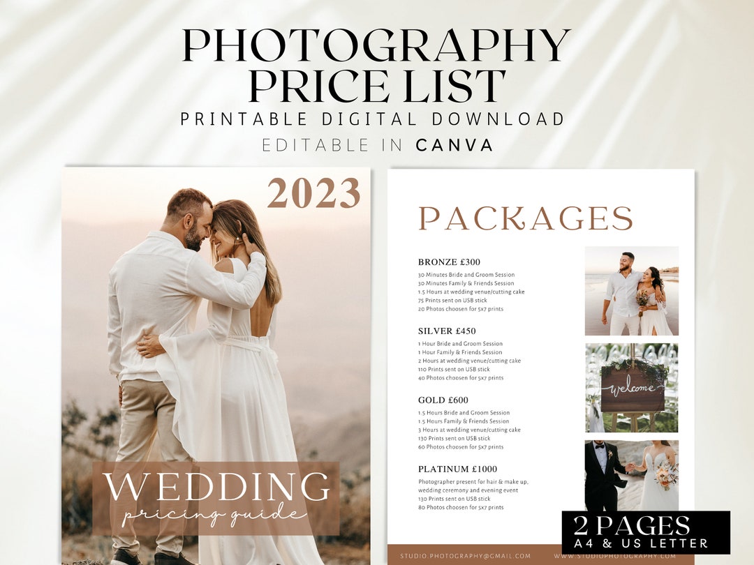 Editable Wedding Photoshoot Price List, Wedding Photography Pricing ...