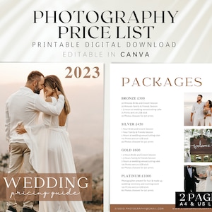 Editable Wedding Photoshoot Price List, Wedding Photography Pricing Guide, Wedding Pricing List ...