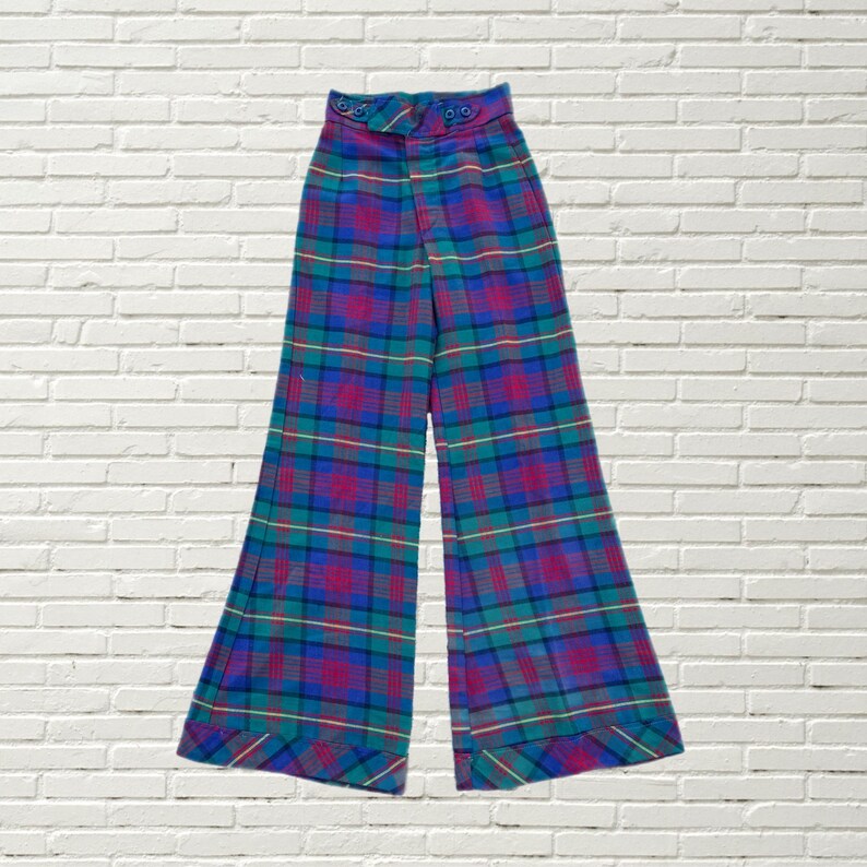 Vintage 70s Plaid Bell Bottom Pants High Rise Flare Leg Hippie Xxs - Etsy