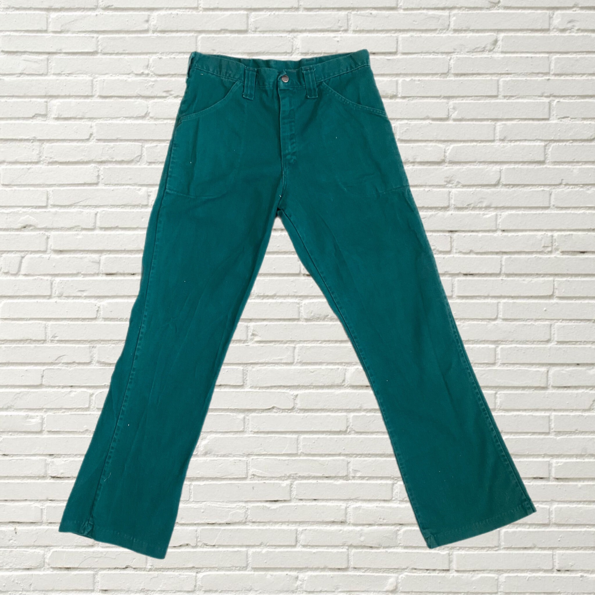 Vintage 70s Green Denim Jeans - High Waisted - Bootcut Straight Leg ...