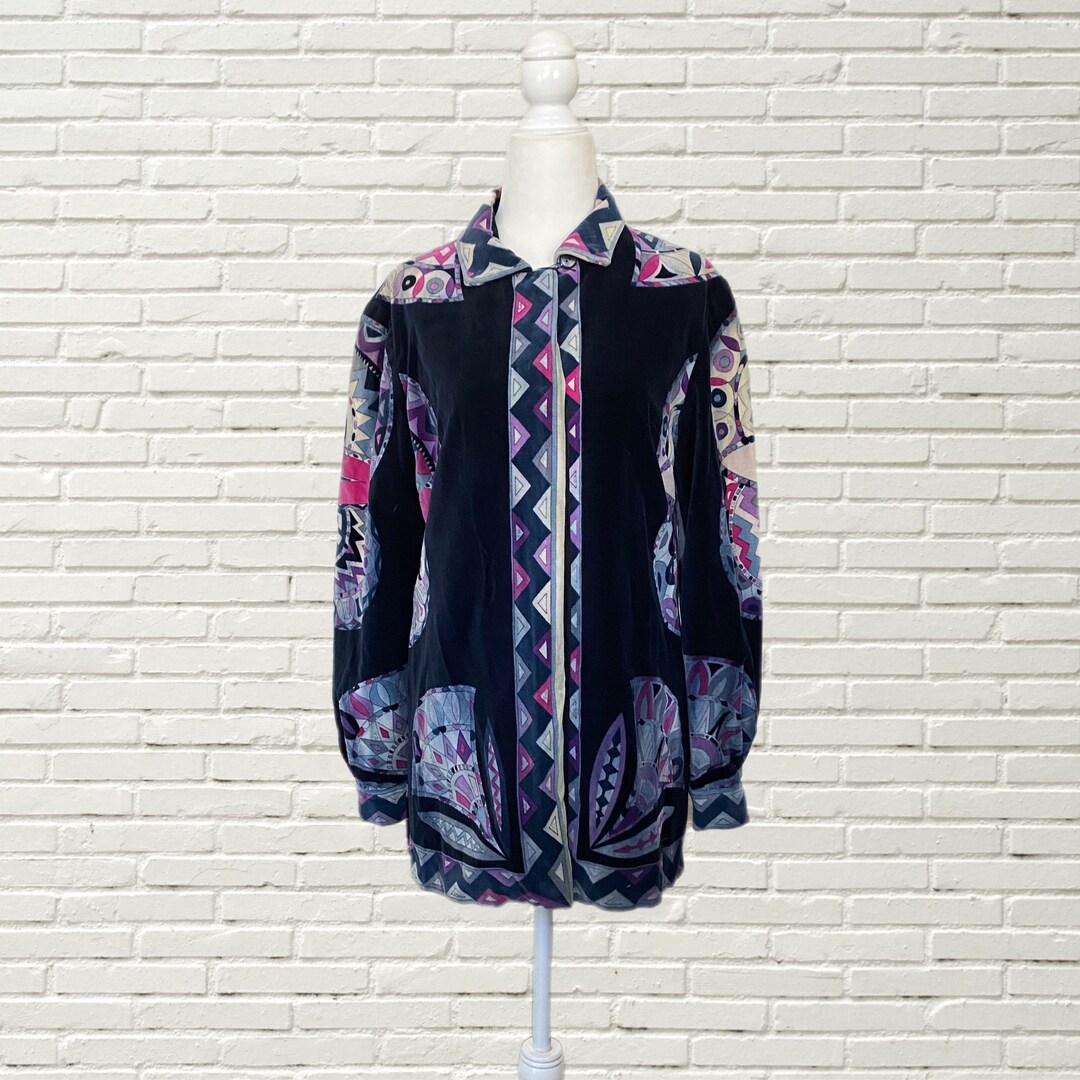 Vintage 60s EMILIO PUCCI Black Velvet Jacket - Purple Psychedelic Pucci ...