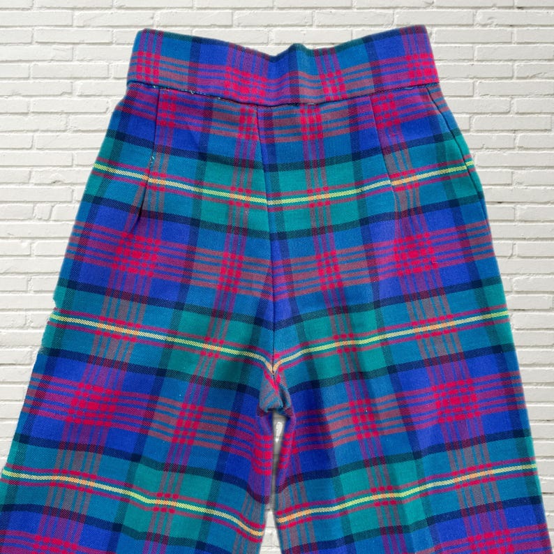 Vintage 70s Plaid Bell Bottom Pants High Rise Flare Leg Hippie Xxs - Etsy