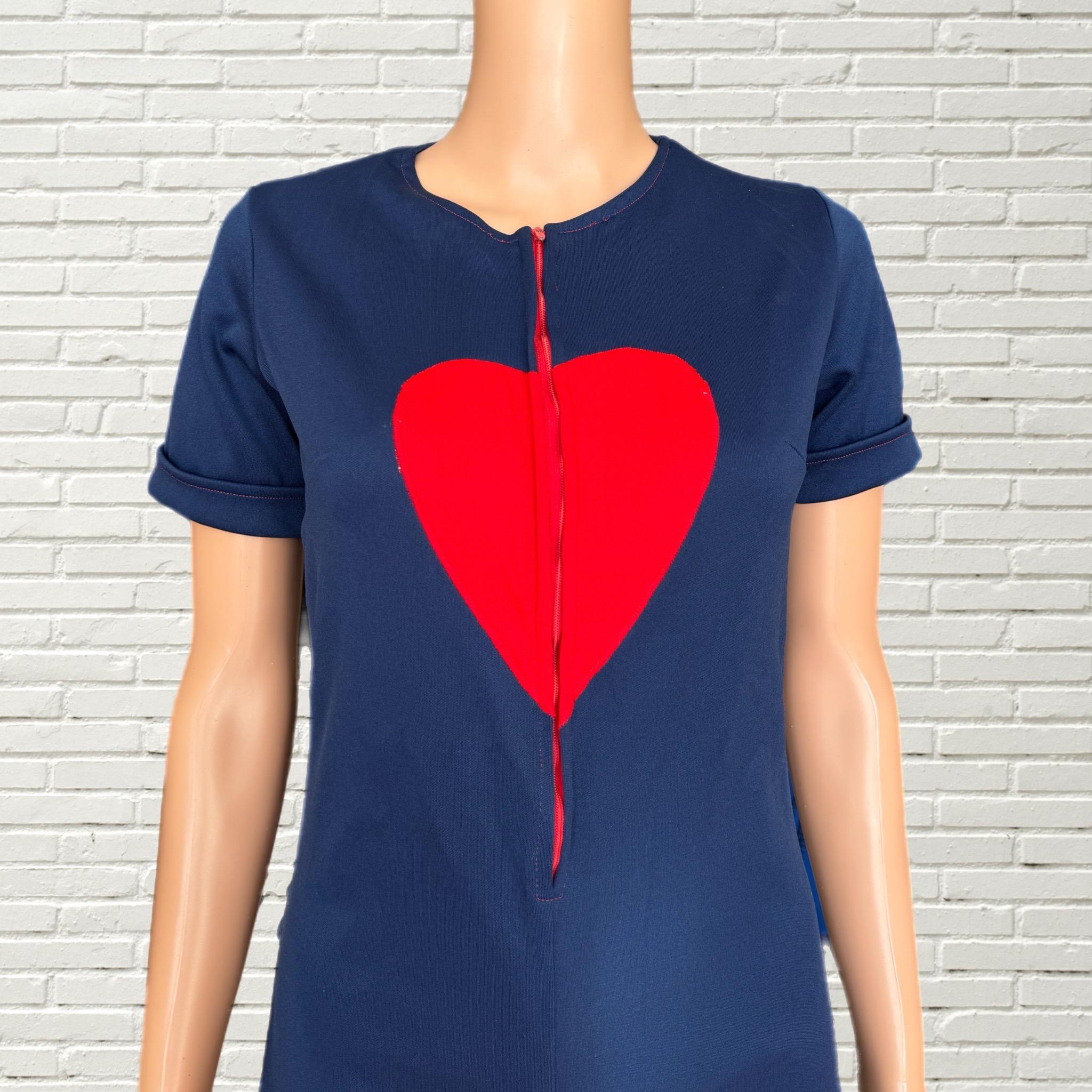 Vintage 70s Heart Print Romper - Blue W Red Heart Novlety Print - Xs/s ...