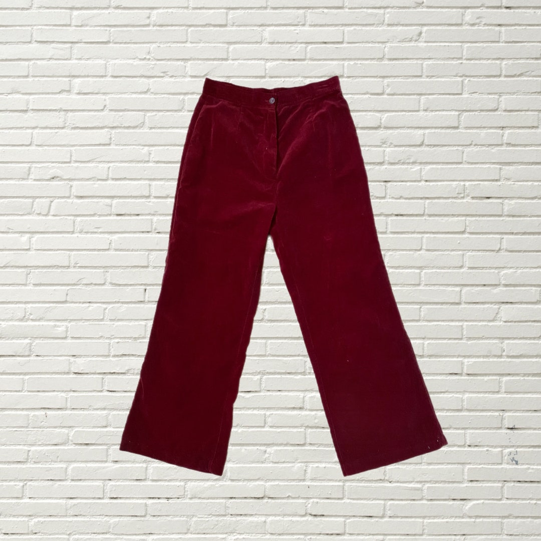 Vintage 70s Red Velvet Pants - Glam Rock High Waisted Wide / Straight ...