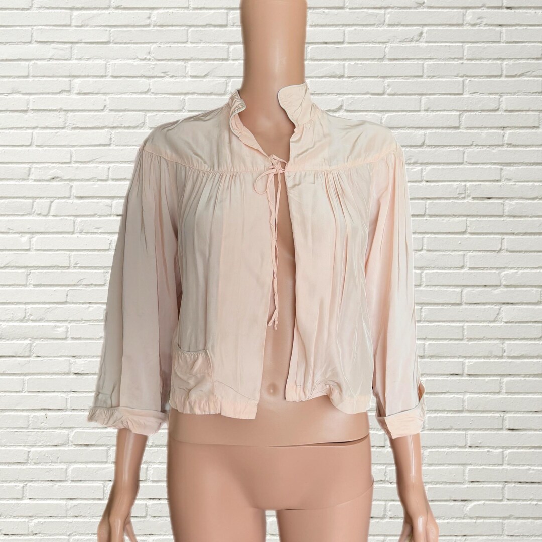 Vintage 40s Bed Jacket - Light Pink Rayon Whitw Piping Babydoll S/M - Etsy