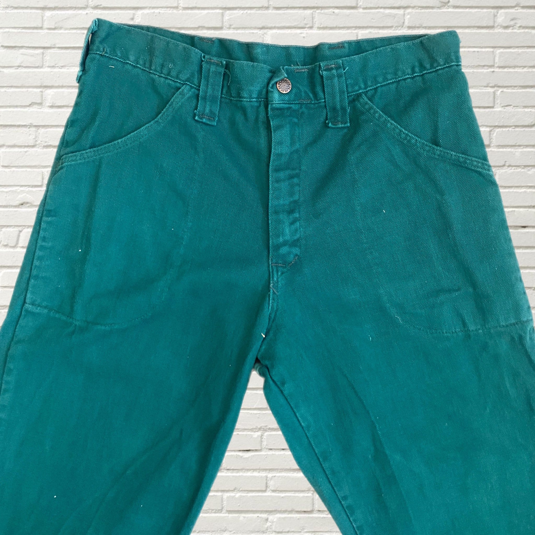 Vintage 70s Green Denim Jeans - High Waisted - Bootcut Straight Leg ...