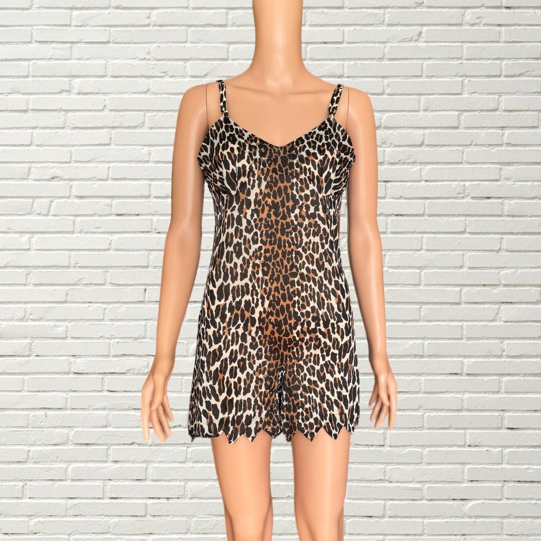 Vintage 60s Cheetah Print Lingerie Romper - Zig Zag Hem - Vanity Fair ...