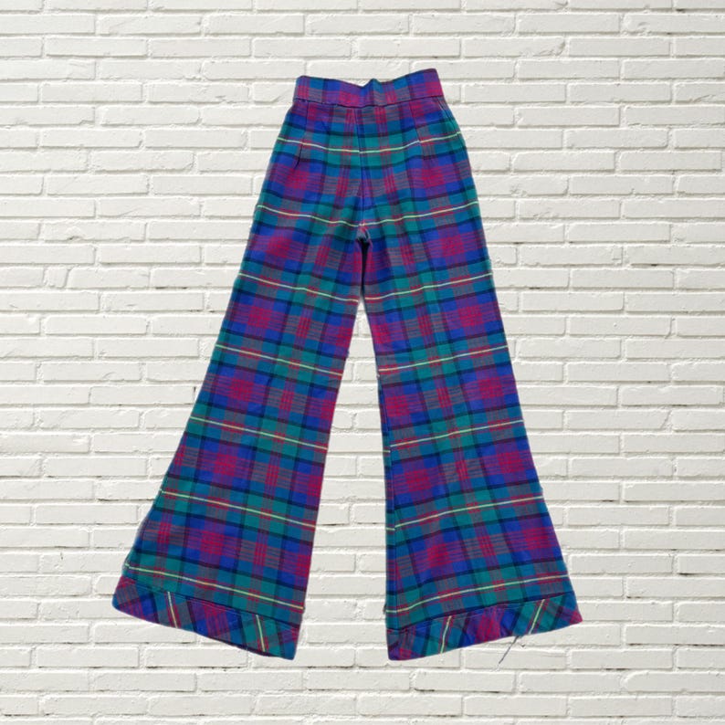Vintage 70s Plaid Bell Bottom Pants High Rise Flare Leg Hippie Xxs - Etsy