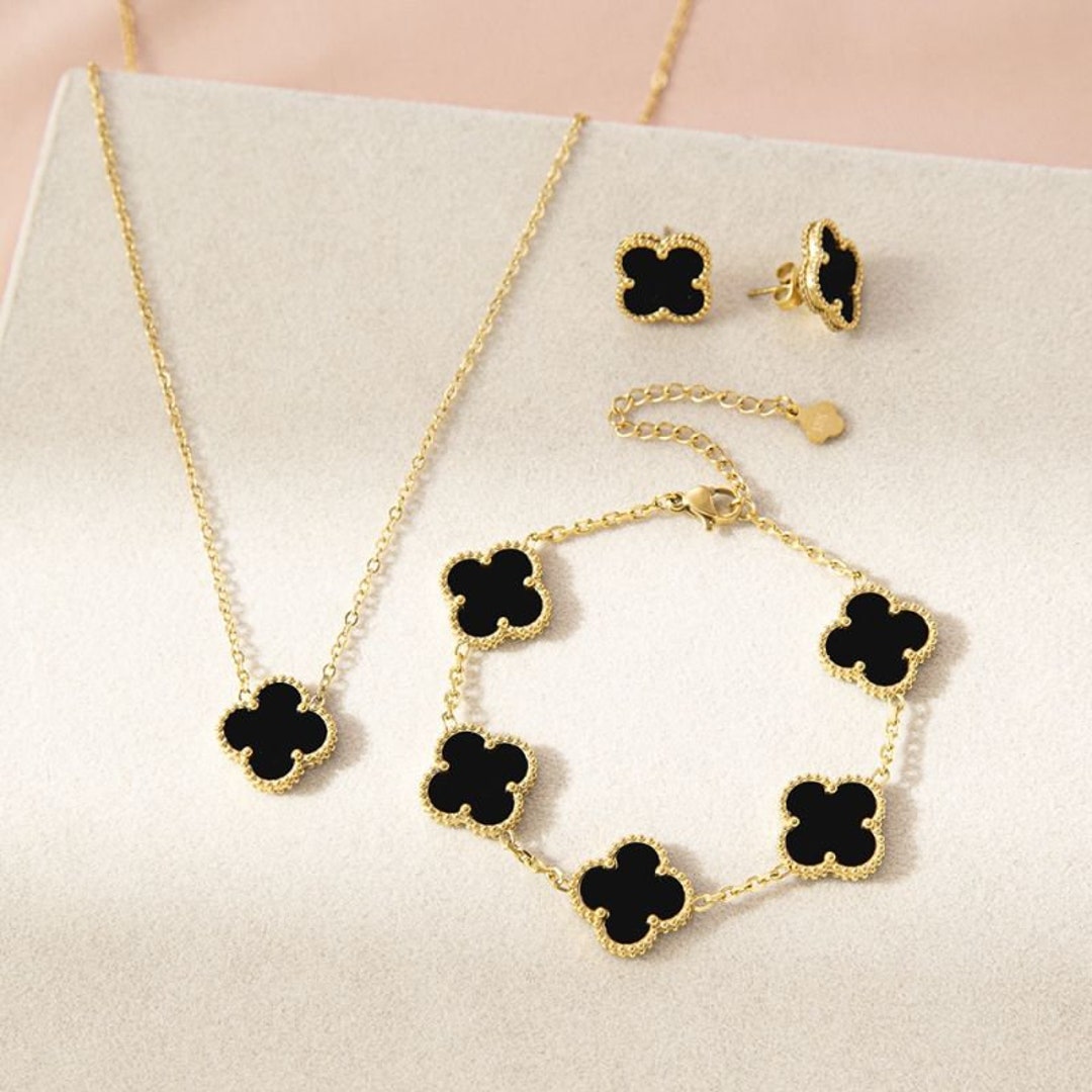 18k Gold Plated Clover Leaf Bracelet Chain Bracelet Necklace Flower ...