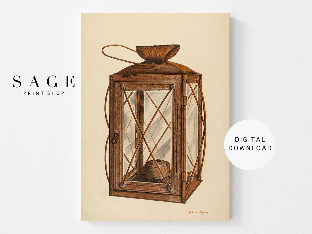 Farm Lantern Vintage Drawing | Farmhouse Wall Art | Vintage Rustic Wall ...