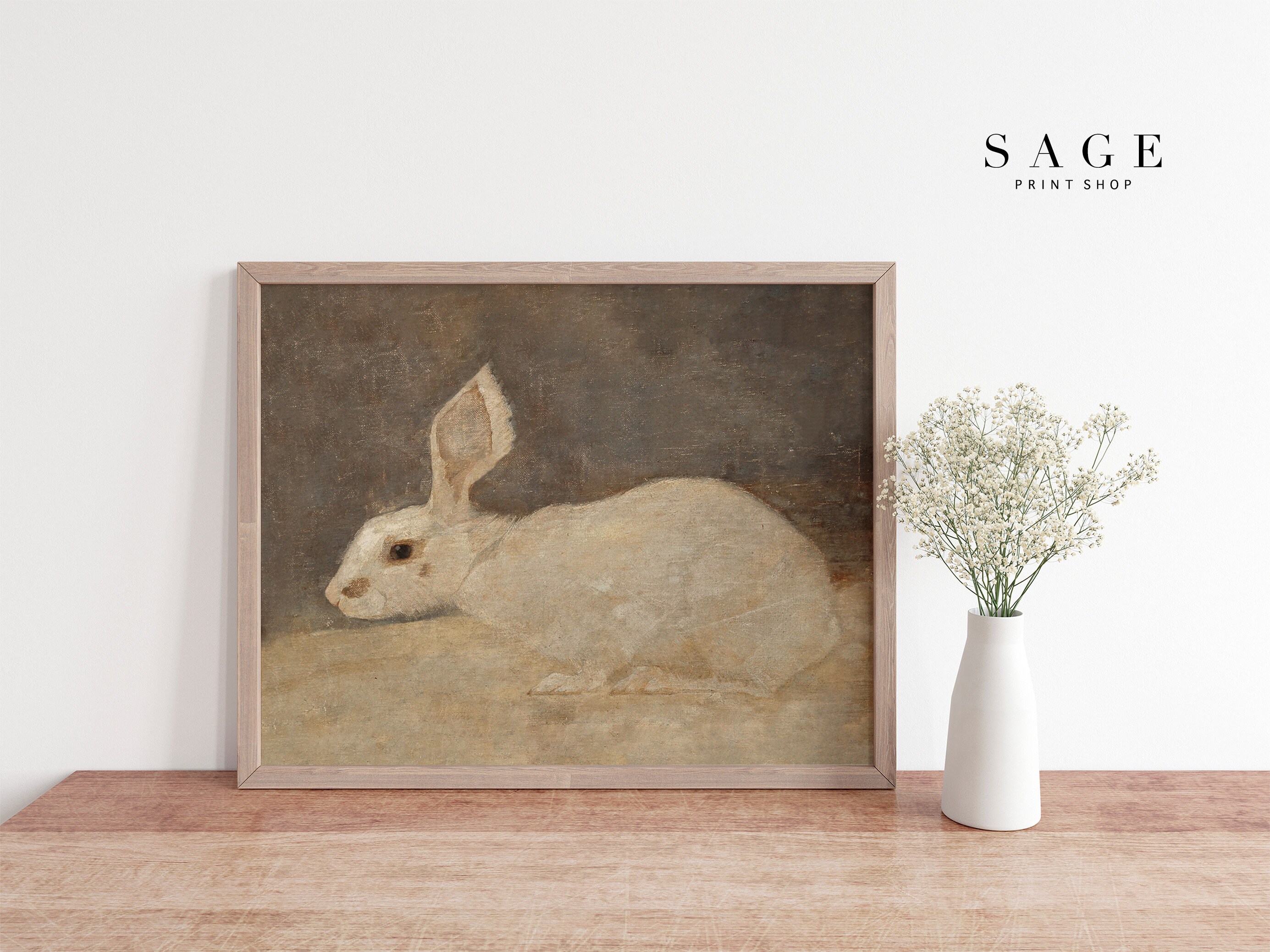 White Rabbit Wall Art, Easter Wall Art, Nursery Farm Animal Painting ...