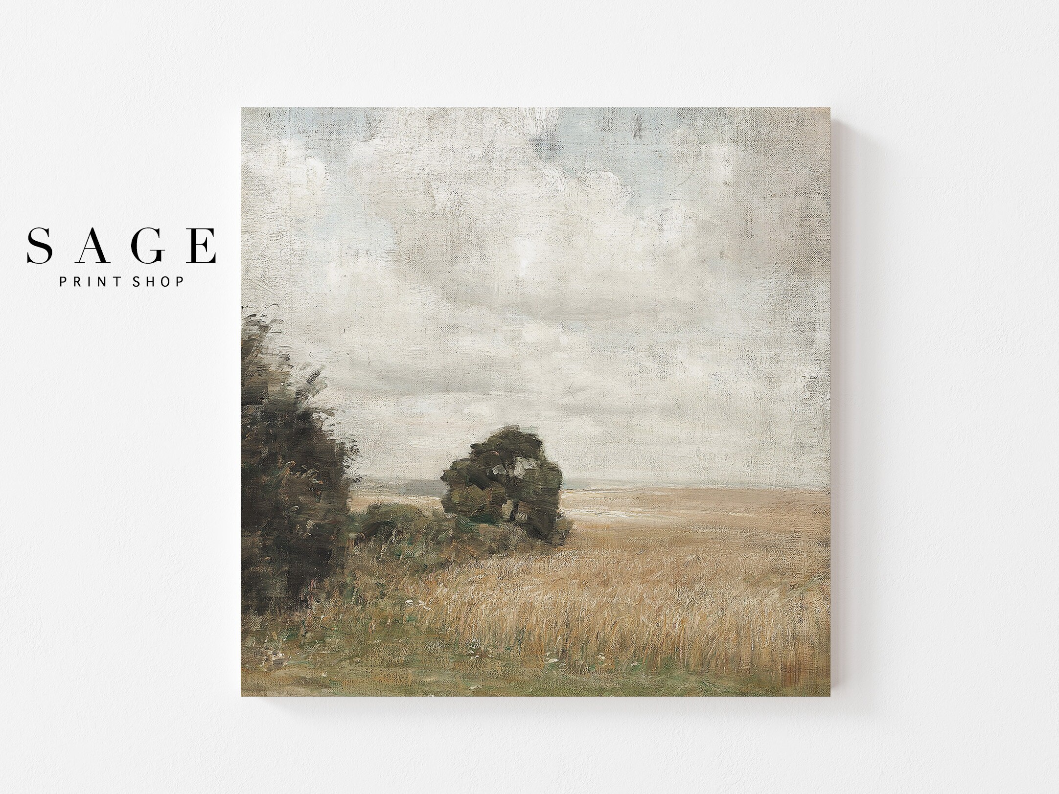Vintage Summer Field Landscape Oil Painting | Square Wall Art (digital ...